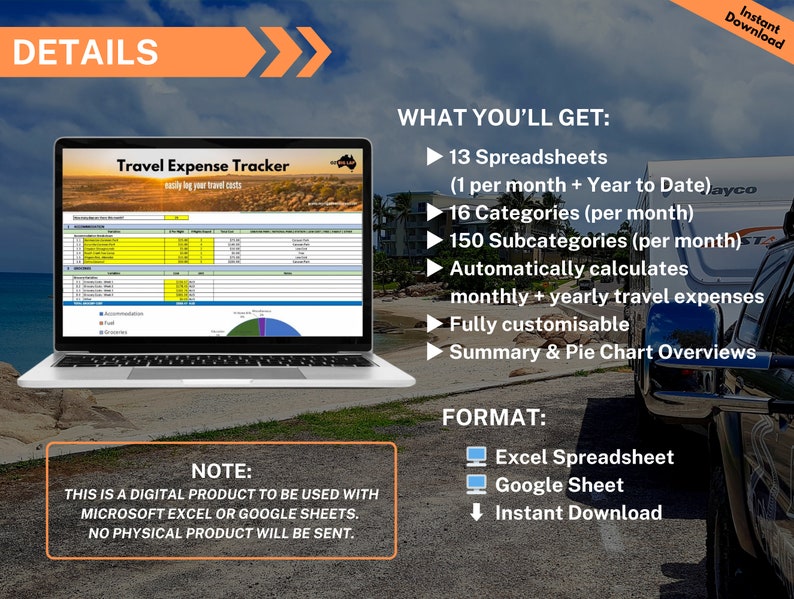 Travel Expense Tracker Spreadsheet Road Trip Australia Budget Big Lap ...