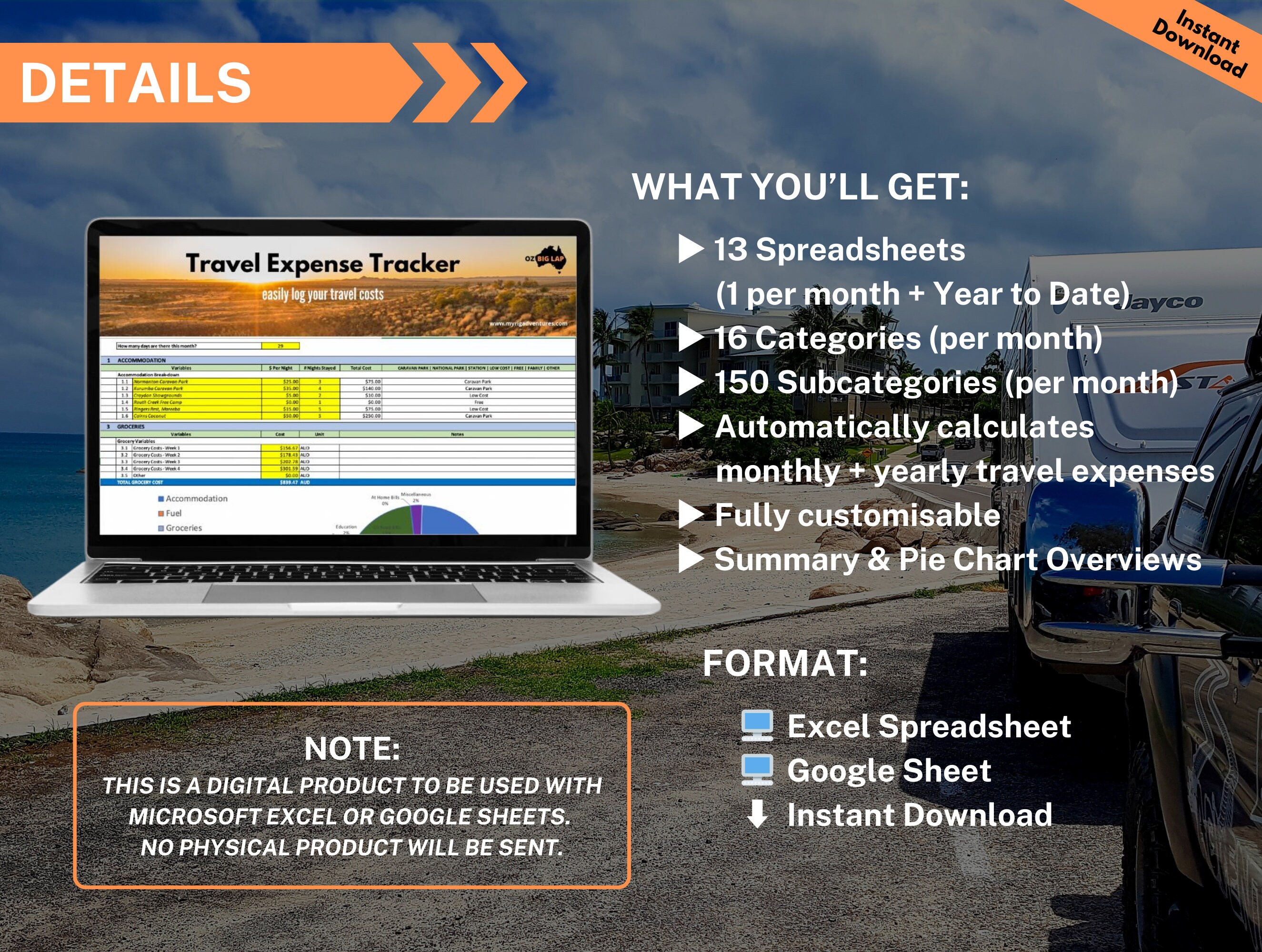 Travel Expense Tracker Spreadsheet Road Trip Australia Budget Big Lap ...
