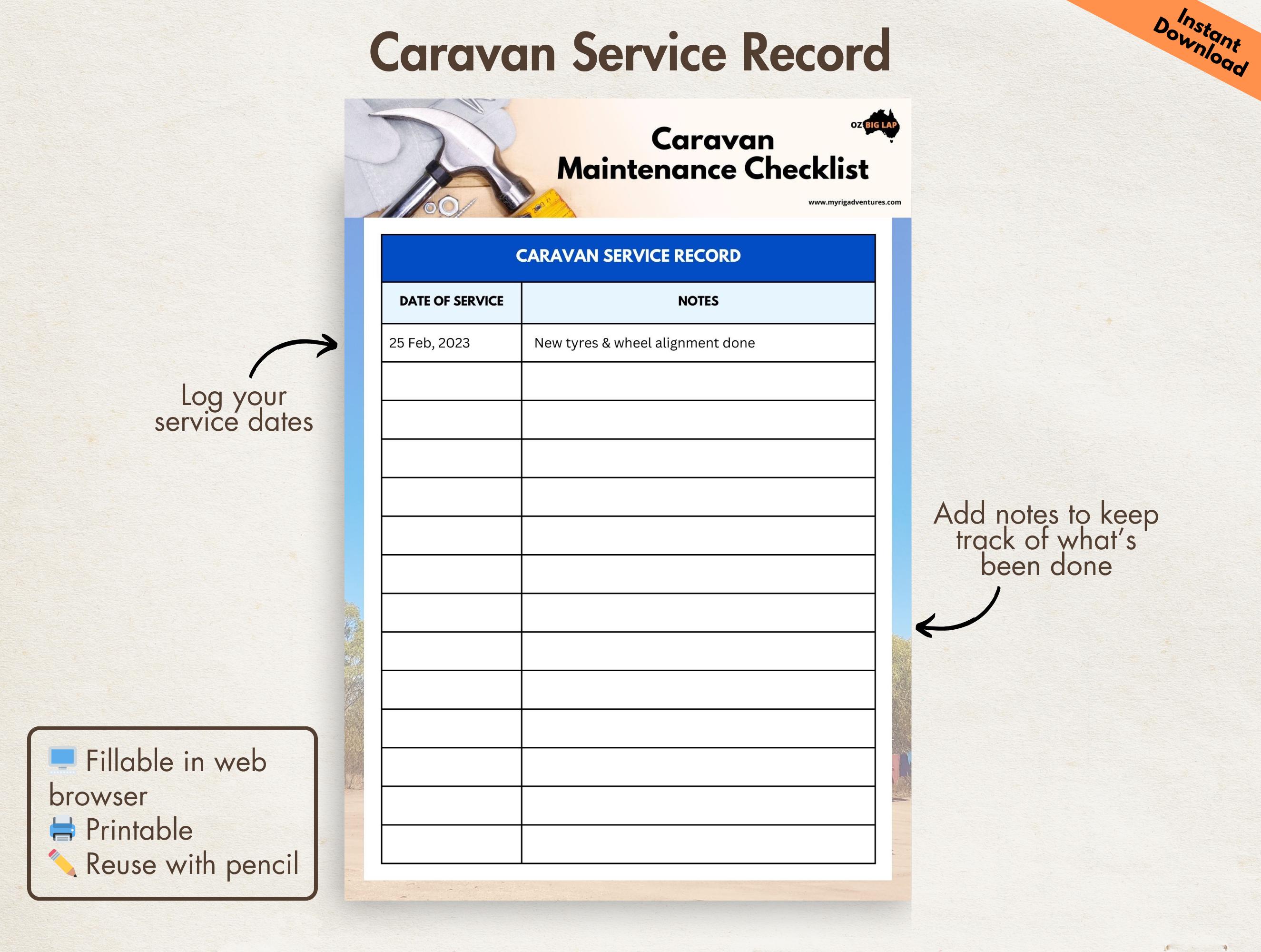 Caravan Maintenance Checklist Printable & Digital Service Log RV ...