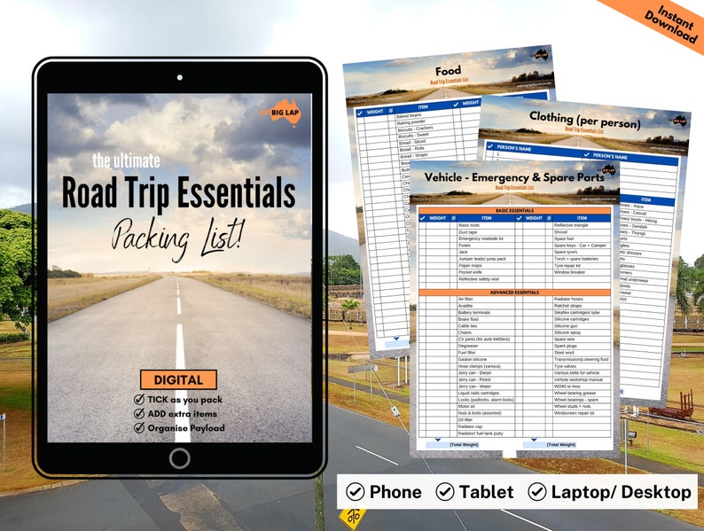 Road Trip Packing Checklist Digital Travel Packing Checklist Camping ...