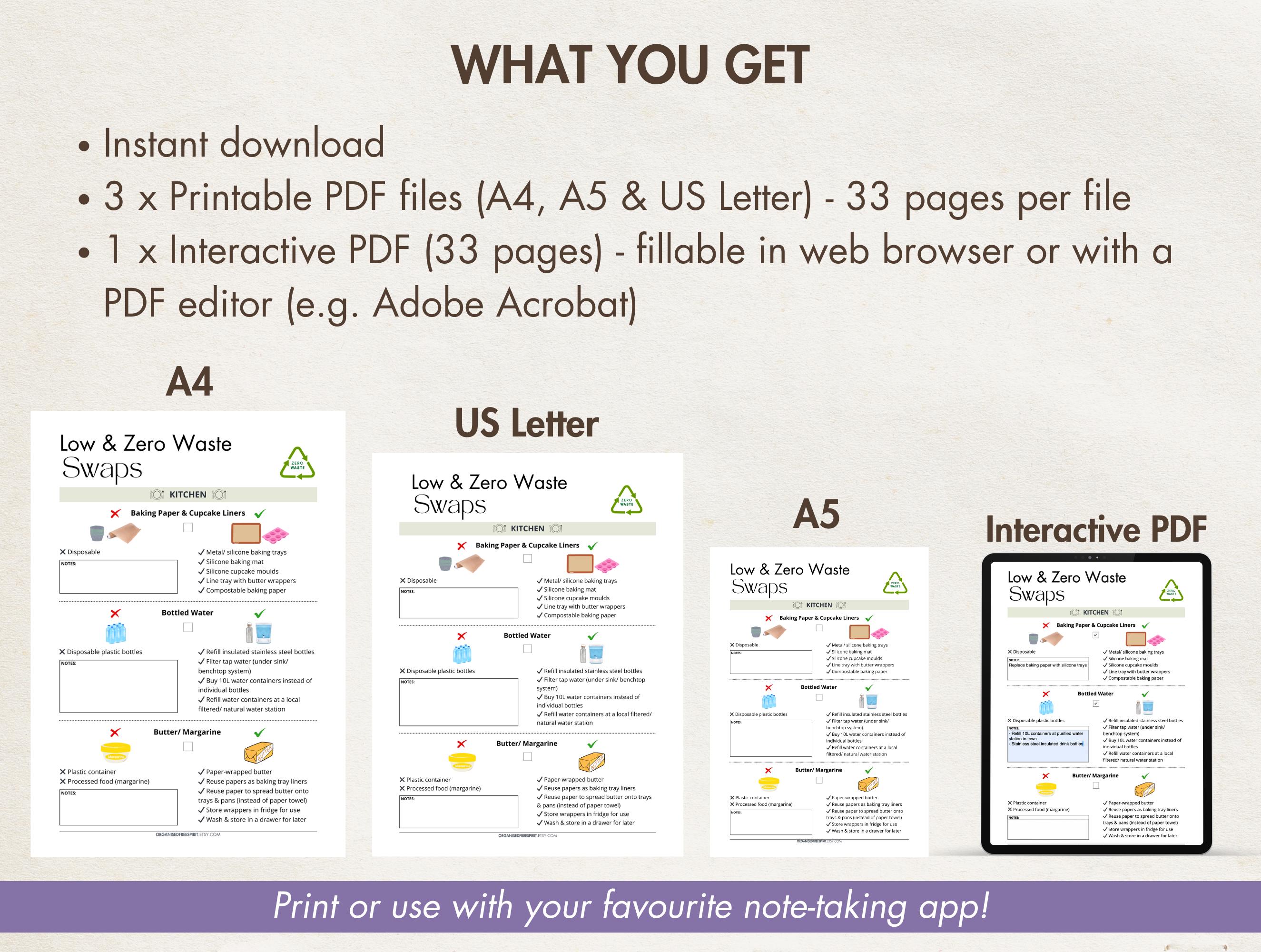 Zero Waste Swaps Checklist Printable BUNDLE Digital Sustainable Living ...