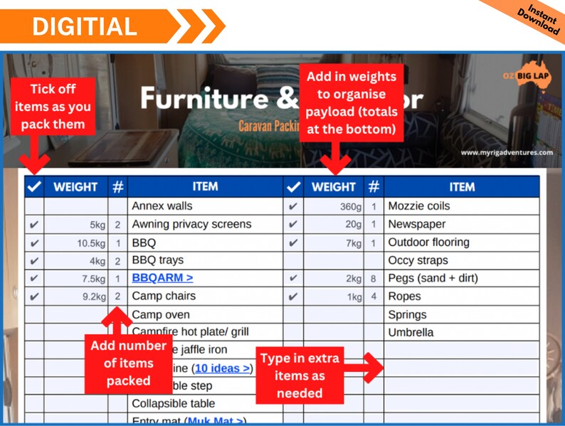 Caravan Packing List Printable Digital RV Checklist Motorhome Planner ...