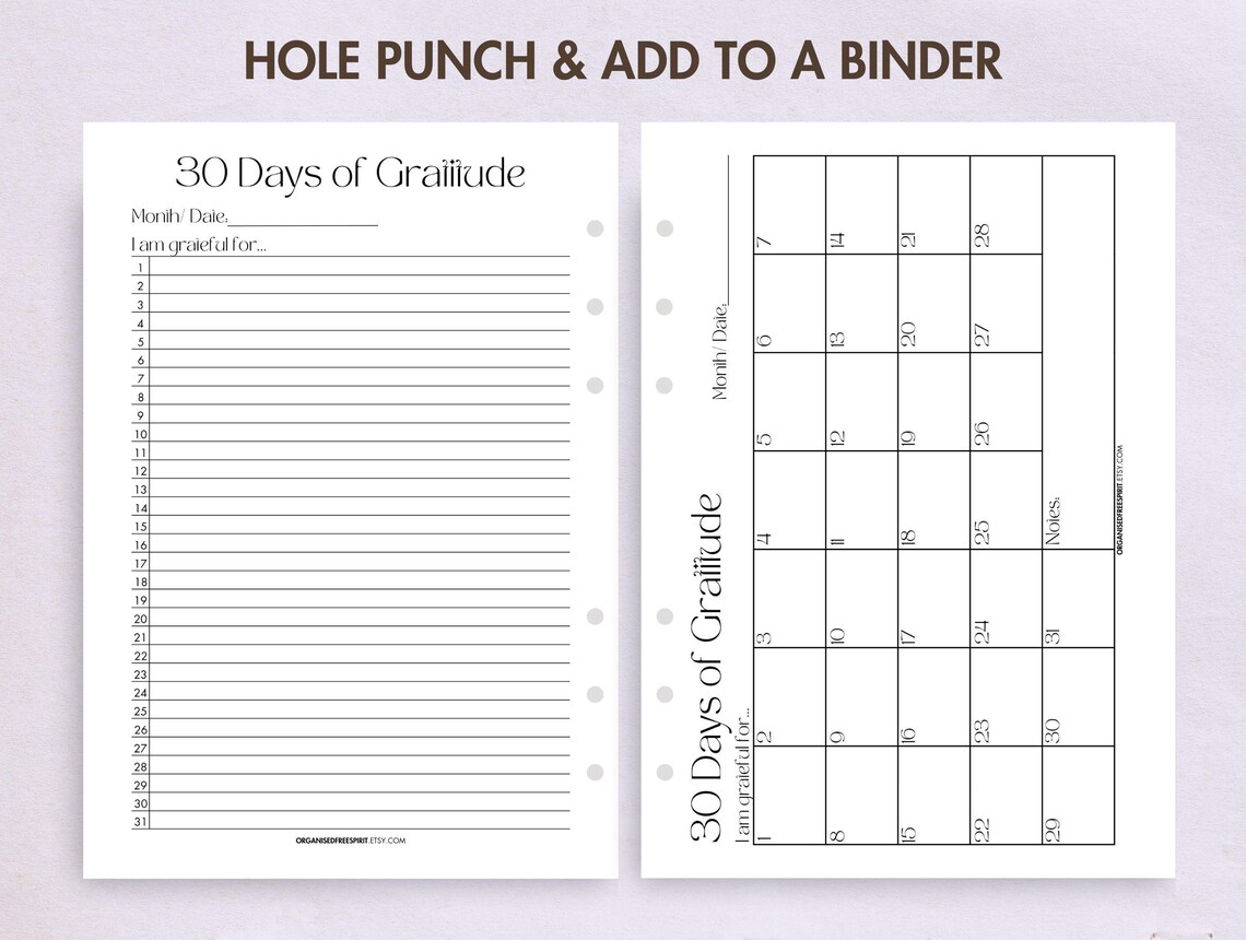 30 Days of Gratitude Journal Printable Digital Monthly Gratitude ...