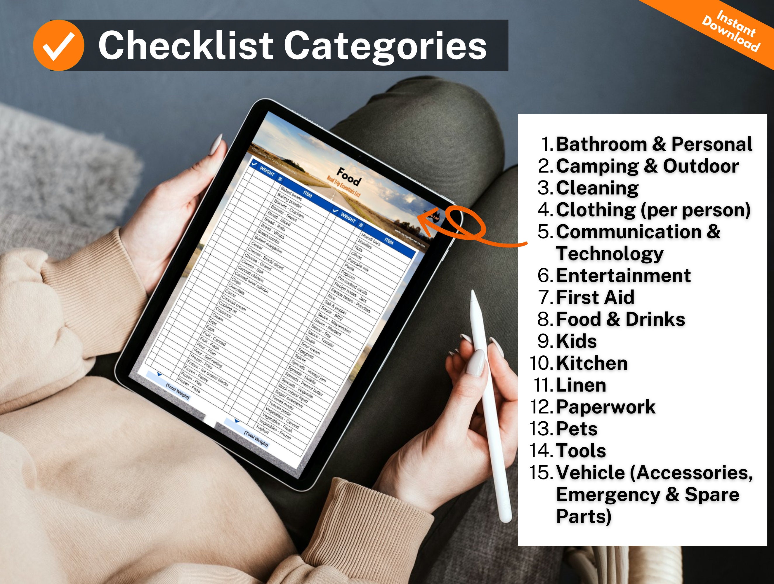 Road Trip Packing Checklist Digital Travel Packing Checklist Camping ...