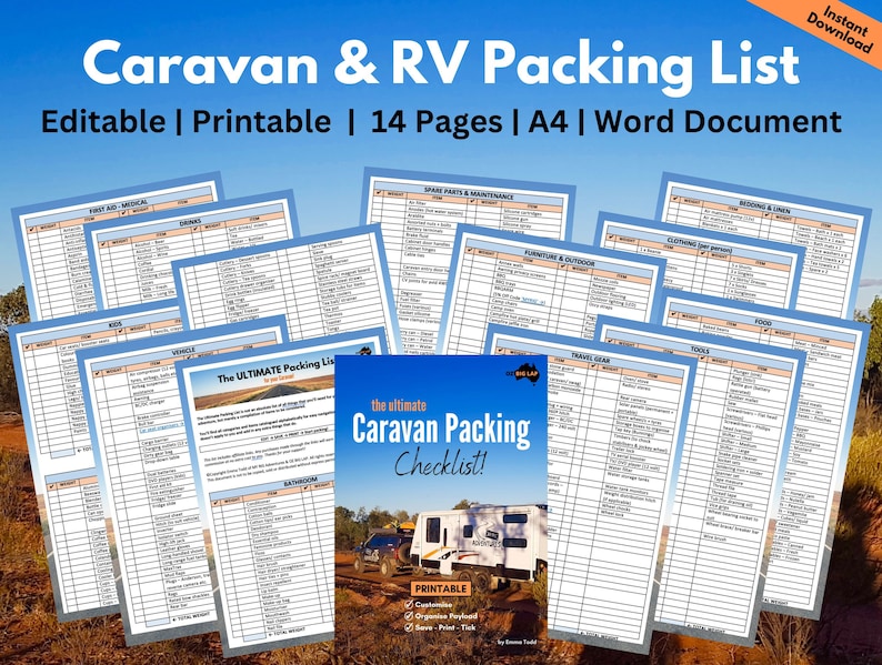 Caravan Packing Checklist Printable RV Planner Motorhome Packing List ...