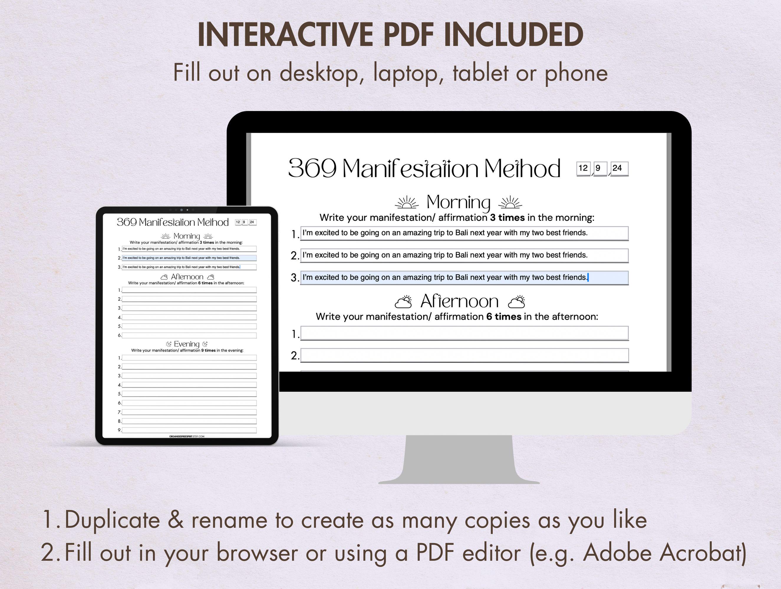 369 Manifestation Journal Printable Digital 369 Method Template Law of ...