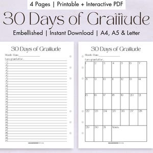 30 Days of Gratitude Journal Printable Digital Monthly Gratitude ...