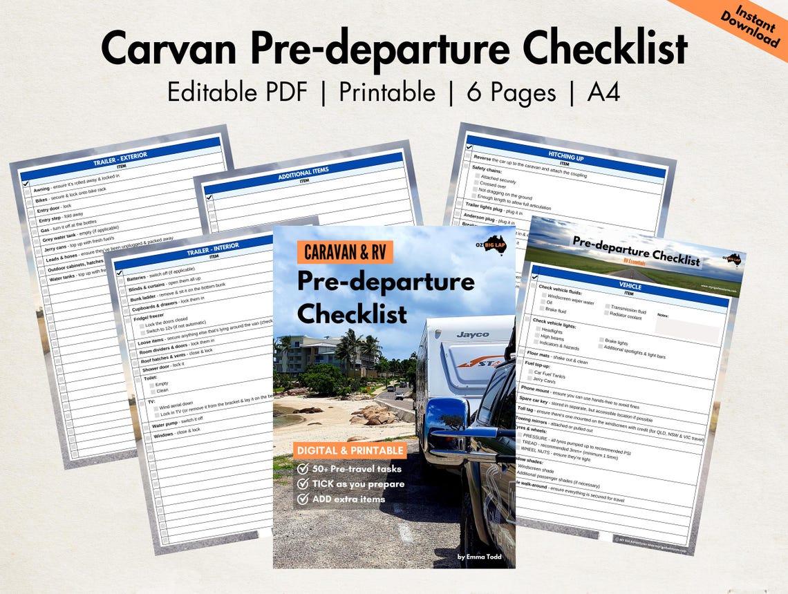 Caravan Pre-departure Checklist Printable Digital Caravan Towing ...