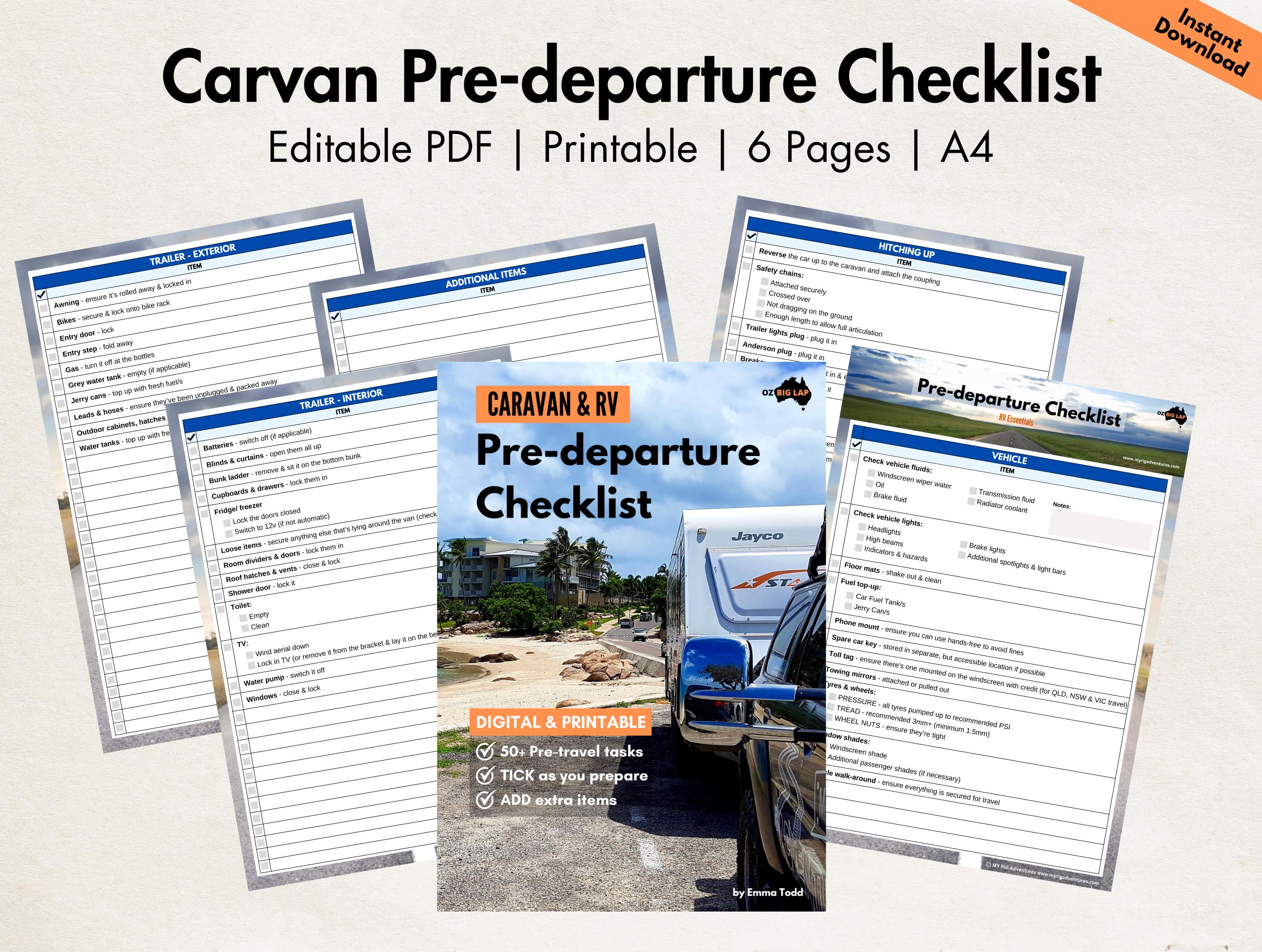 Caravan Pre-departure Checklist Printable Digital Caravan Towing ...