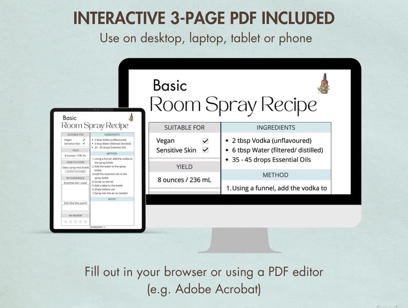 DIY Basic Room Spray Recipe Printable Digital Air Freshener Recipe Card ...