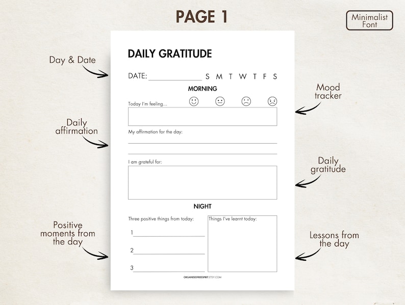 Daily Gratitude Journal Printable Digital Minimalist Gratitude Journal ...