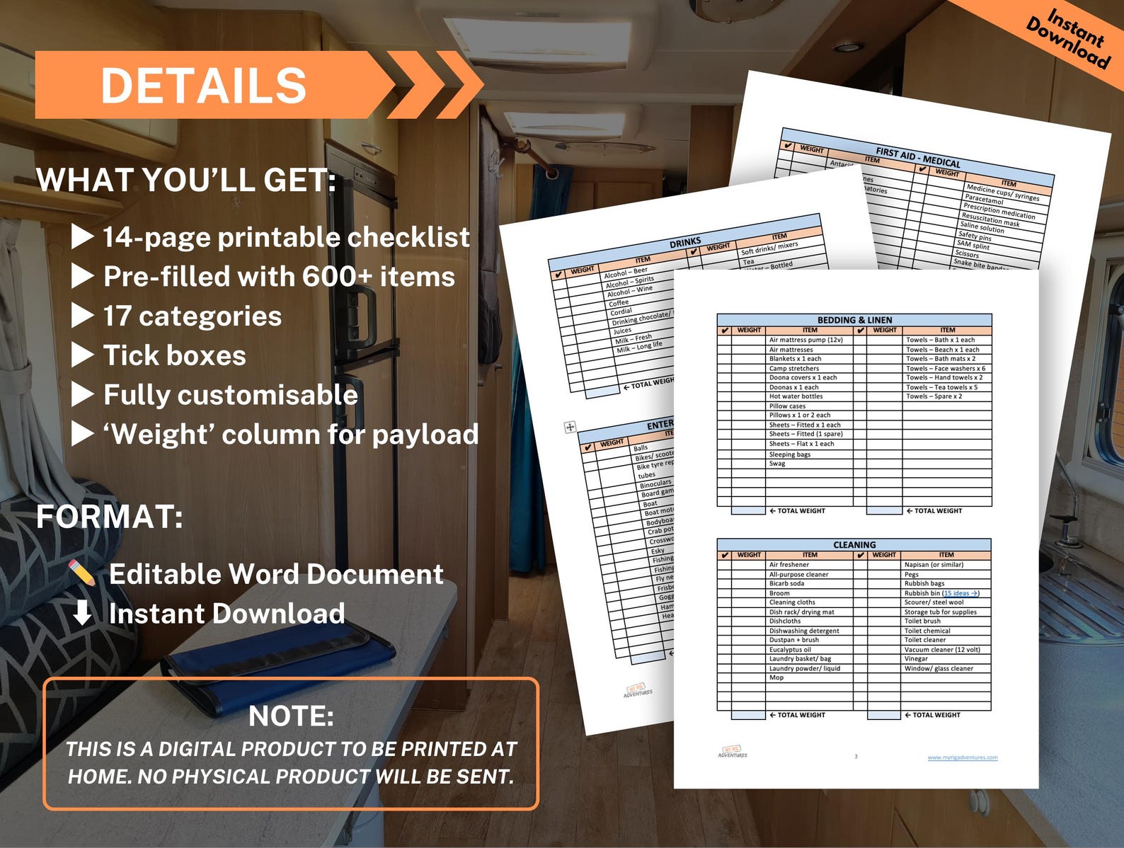 Caravan Packing Checklist Printable RV Planner Motorhome Packing List ...