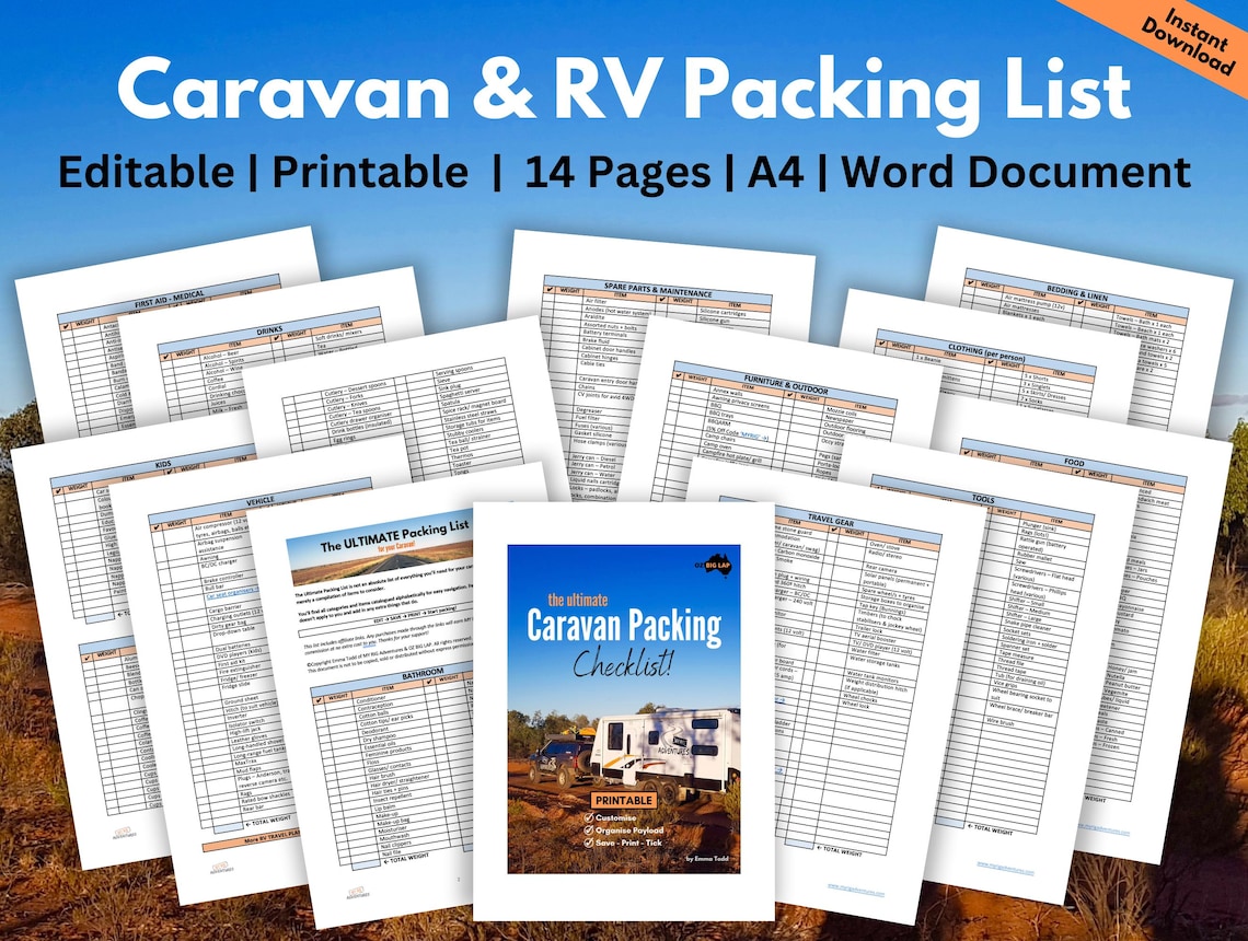 Caravan Packing Checklist Printable RV Planner Motorhome Packing List ...