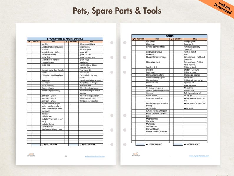 Caravan Packing Checklist Printable RV Packing List Motorhome Planner ...