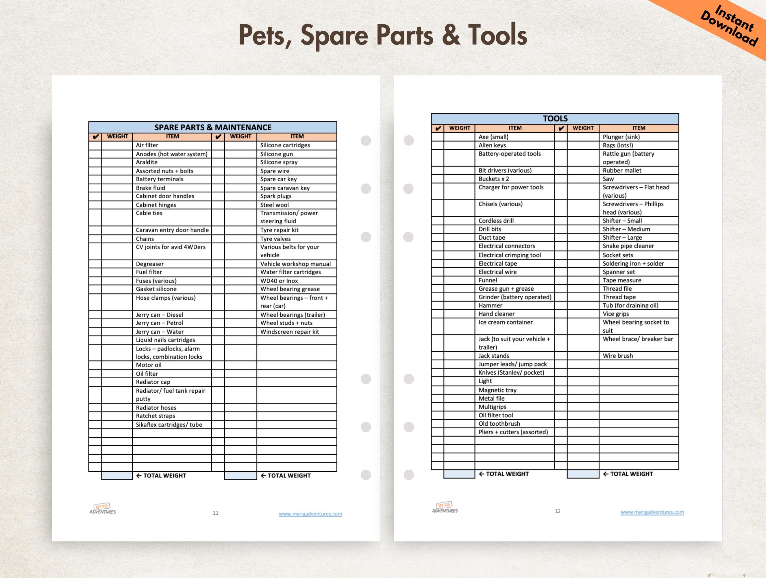 Caravan Packing Checklist Printable RV Packing List Motorhome Planner ...