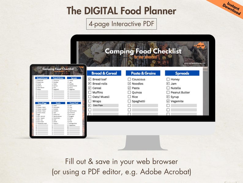7-day Camping Menu Planner Printable Camping Food Checklist Digital RV ...