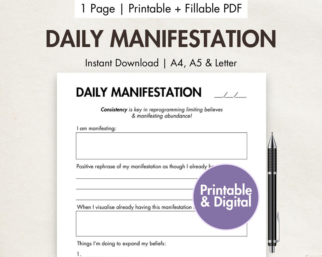 Daily Manifestation Journal Printable Digital Law of Attraction ...