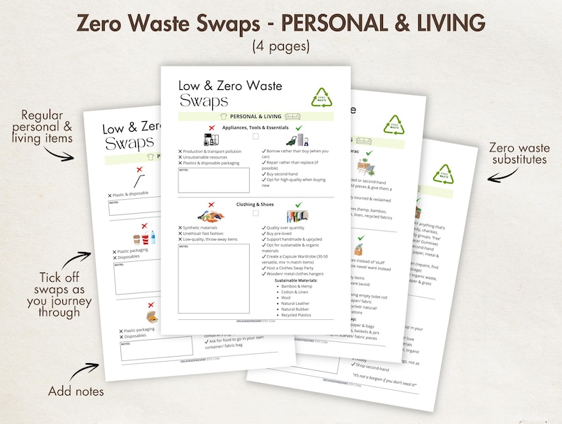 Zero Waste Swaps Checklist Printable BUNDLE Digital Sustainable Living ...