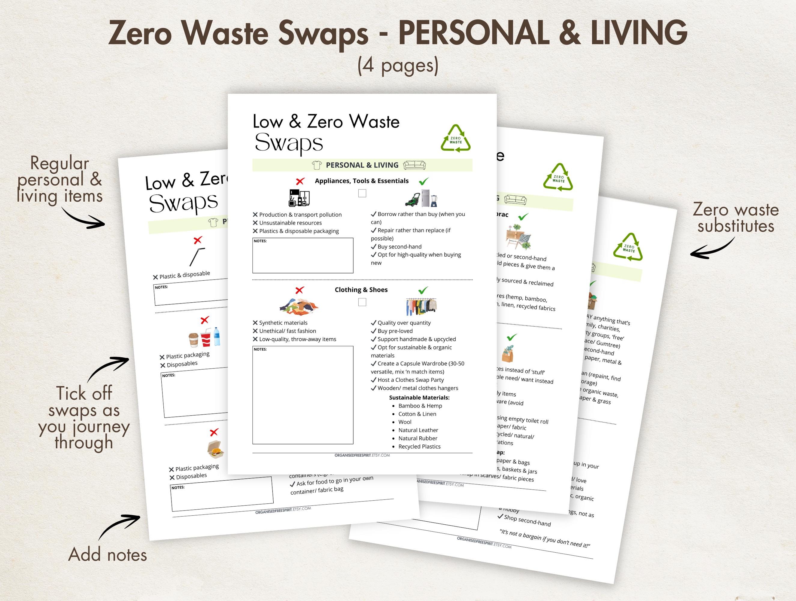 Zero Waste Swaps Checklist Printable BUNDLE Digital Sustainable Living ...