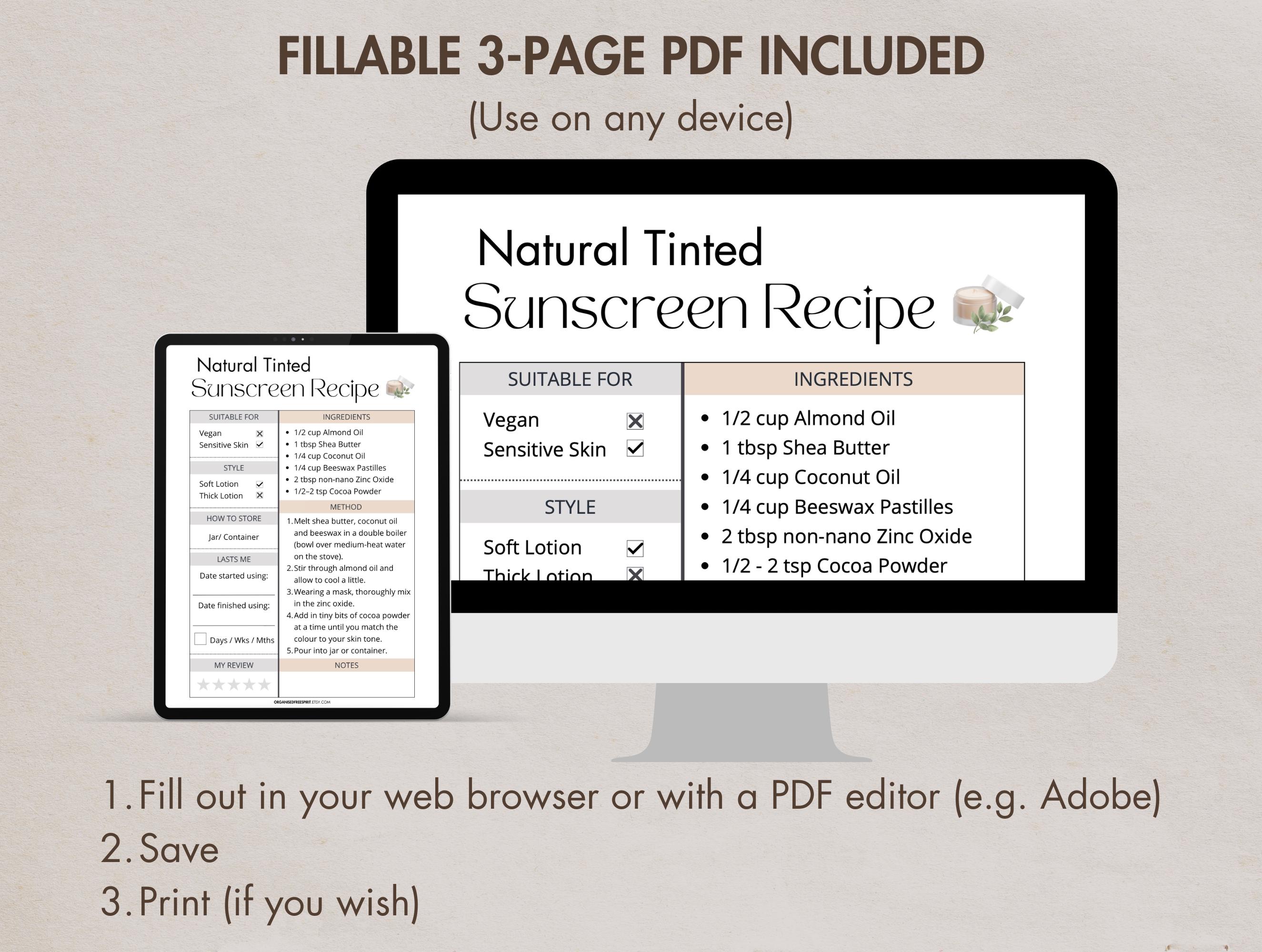 DIY Tinted Sunscreen Recipe Printable | Digital Homemade Tinted ...