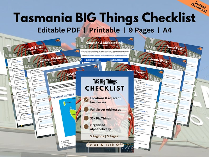 TAS Big Things Checklist Printable & Digital Tasmania Iconic Roadside ...