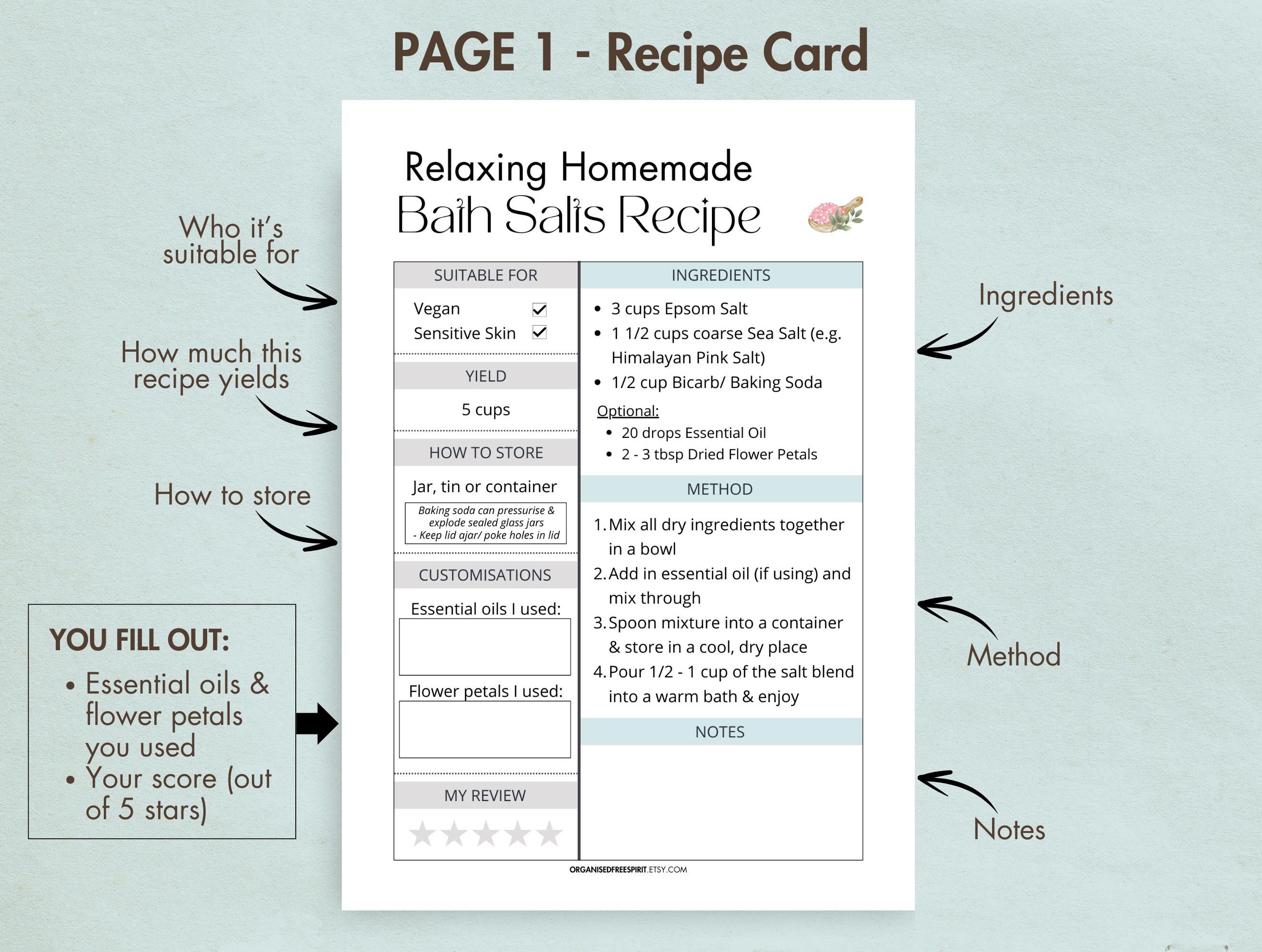 DIY Bath Salts Recipe Card Printable Digital Bath Salts Planner ...