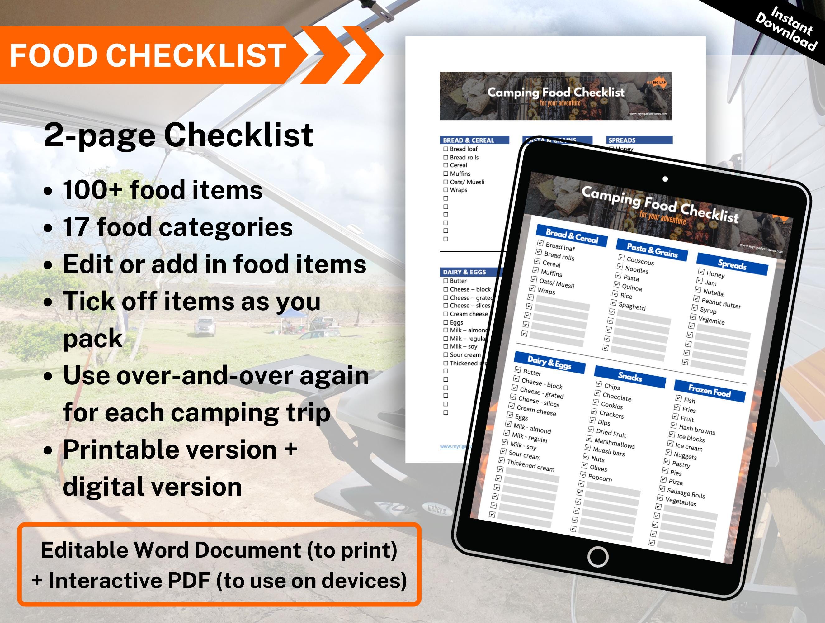 7-day Camping Menu Planner Printable Camping Food Checklist Digital RV ...