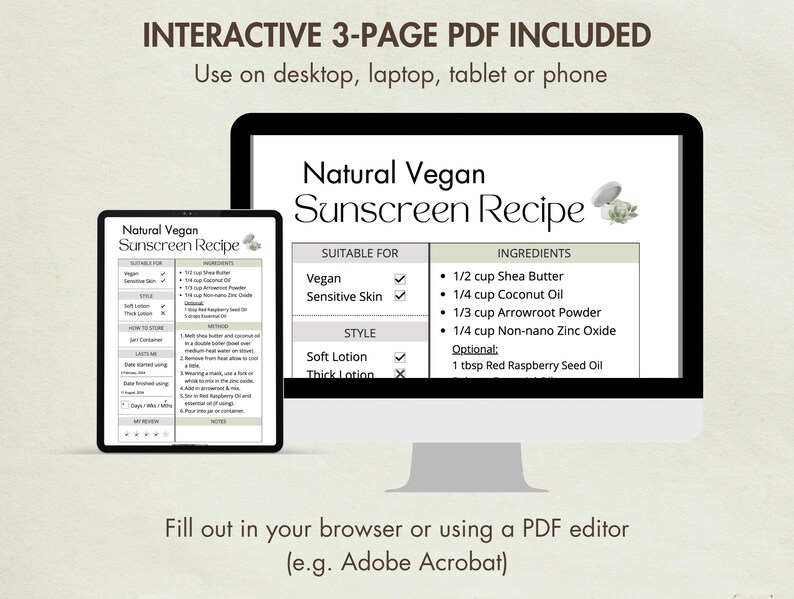 DIY Vegan Sunscreen Recipe Printable Homemade Vegan Suncream Natural ...