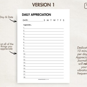 Daily Appreciation Journal Printable Digital Daily Gratitude Journal ...
