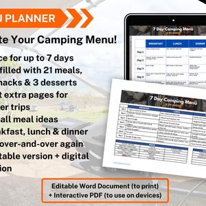 7-day Camping Menu Planner Printable Camping Food Checklist Digital RV ...