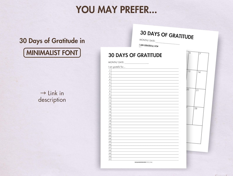 30 Days of Gratitude Journal Printable Digital PDF, Monthly Gratitude ...
