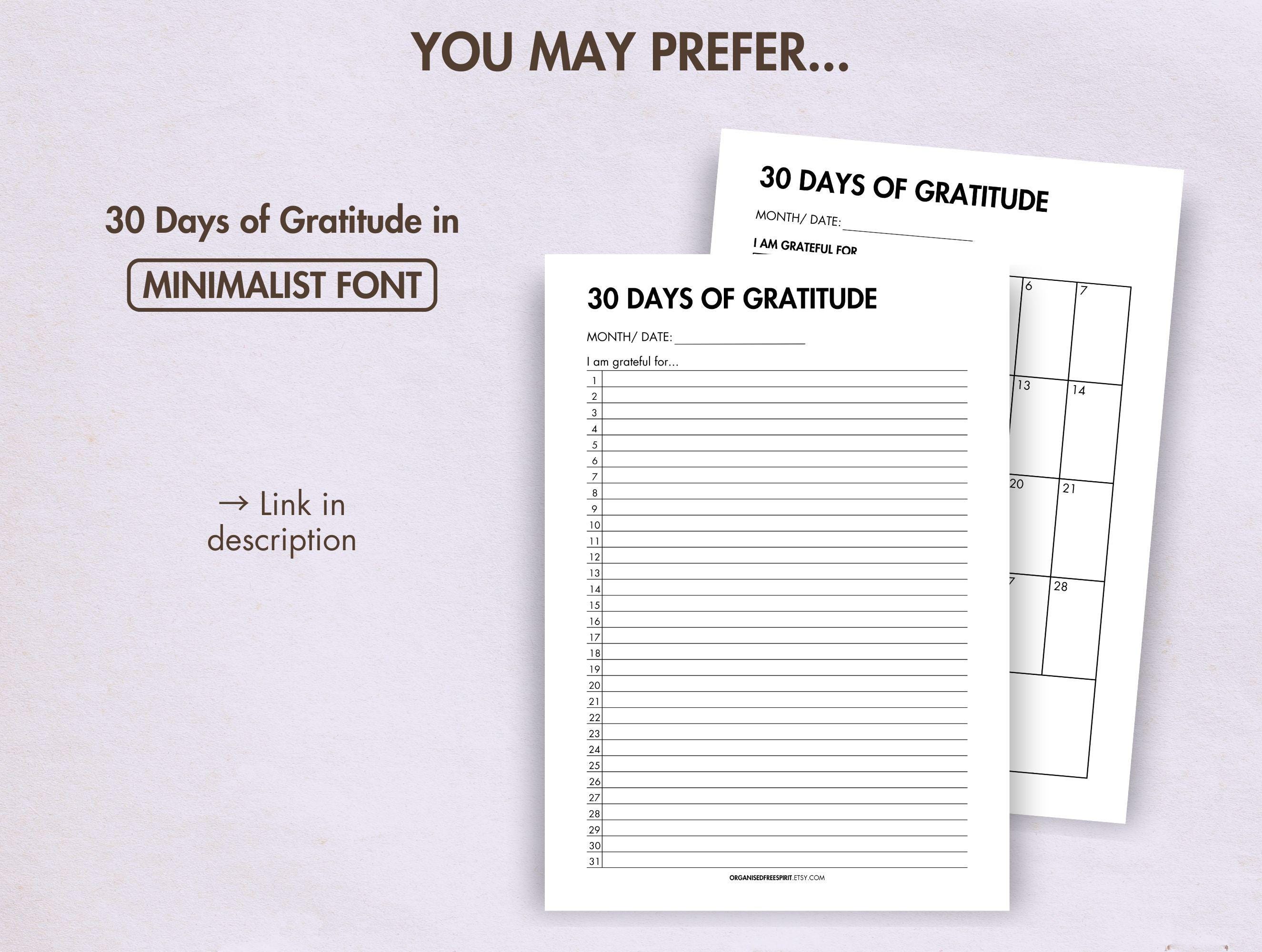 30 Days of Gratitude Journal Printable Digital Monthly Gratitude ...