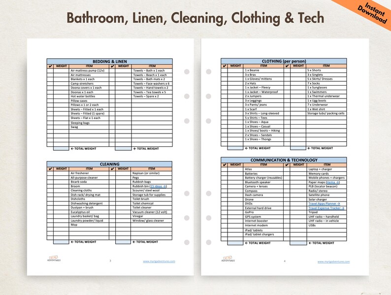 Caravan Packing Checklist Printable RV Packing List Motorhome Planner ...
