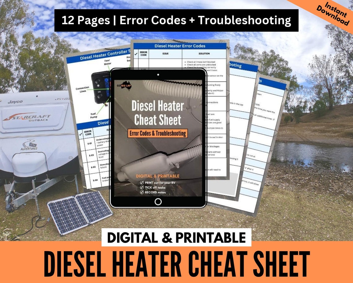 RV Diesel Heater Cheat Sheet Printable & Digital Caravan Diesel Heater ...