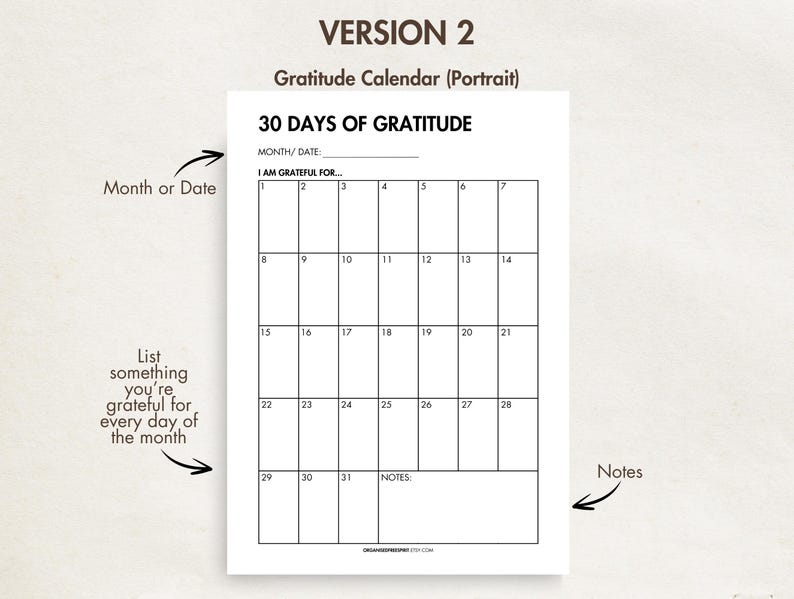 30 Days of Gratitude Journal, Printable Digital PDF, Monthly Gratitude ...