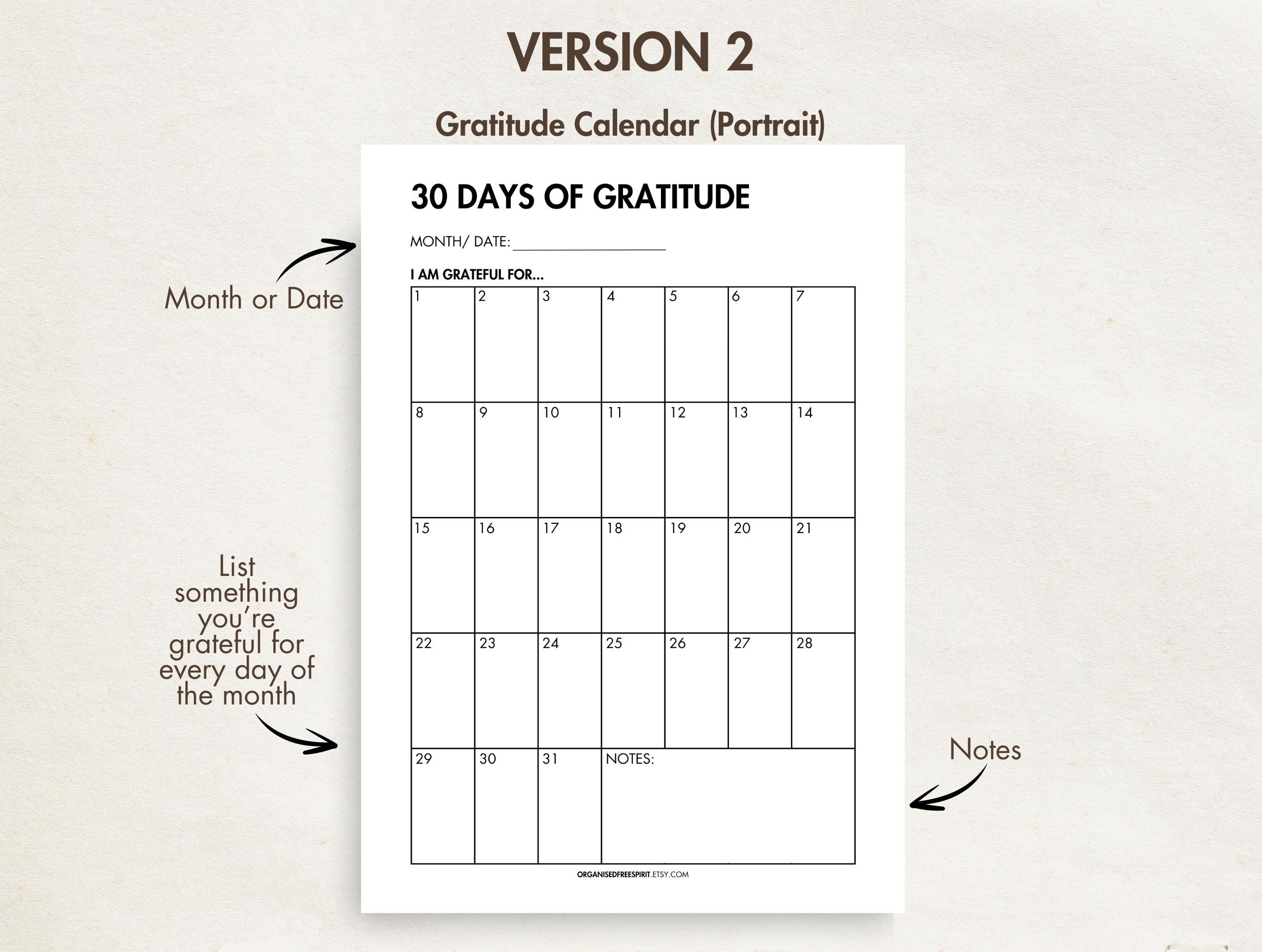 30 Days of Gratitude Journal, Printable Digital PDF, Monthly Gratitude ...