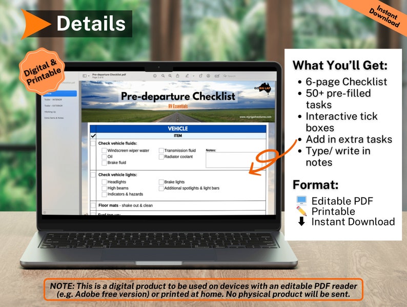 Caravan Pre-departure Checklist Printable Digital Caravan Towing ...