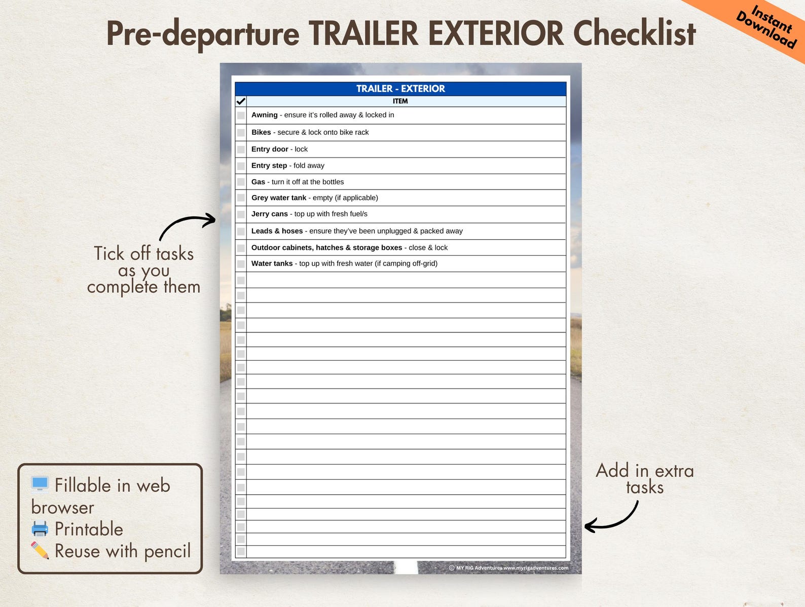 Caravan Pre-departure Checklist Printable Digital Caravan Towing ...