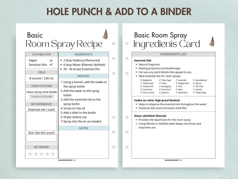 DIY Basic Room Spray Recipe Printable Digital Air Freshener Recipe Card ...