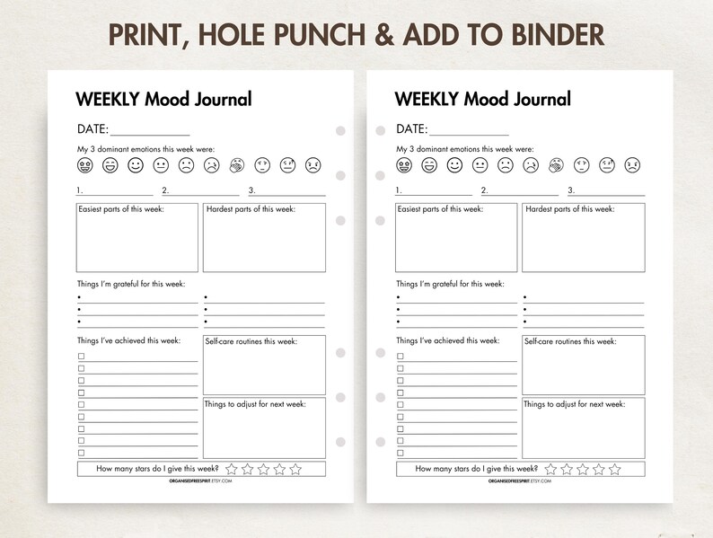 Weekly Mood Journal Printable & Digital Mood Chart Emotion Tracker Mood ...