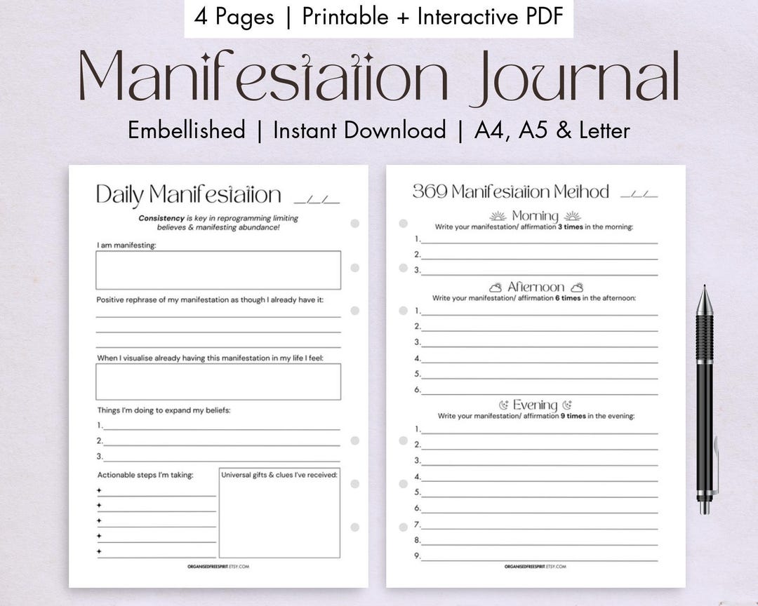 Manifestation Journal Printable Digital Daily Manifestation Journal 369 ...