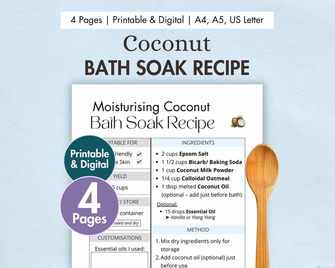 DIY Moisturising Bath Soak Recipe Card Printable | Epsom Salt Essential ...