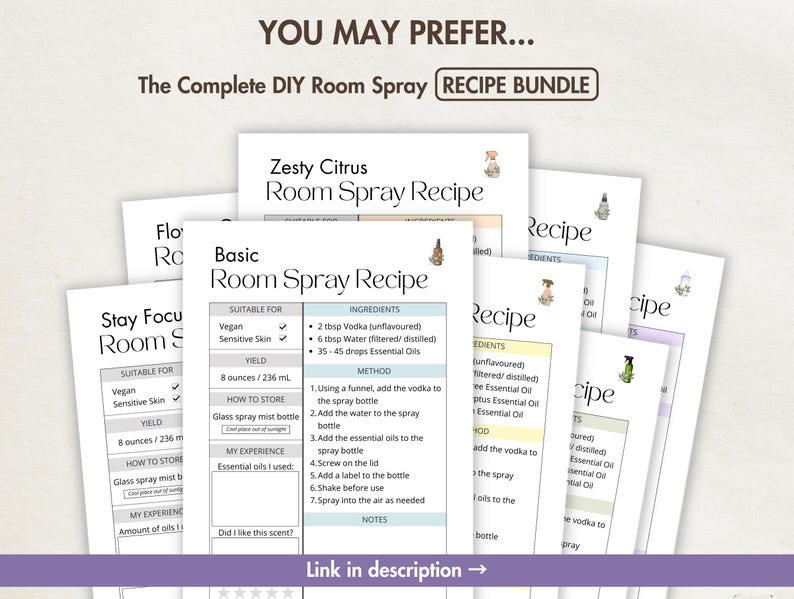 DIY Basic Room Spray Recipe Printable Digital Air Freshener Recipe Card ...