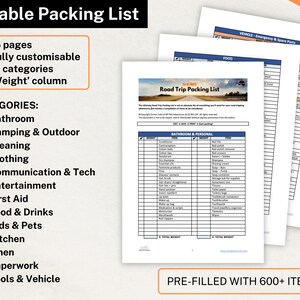 Road Trip Packing List Printable Digital Road Trip Checklist Camping ...