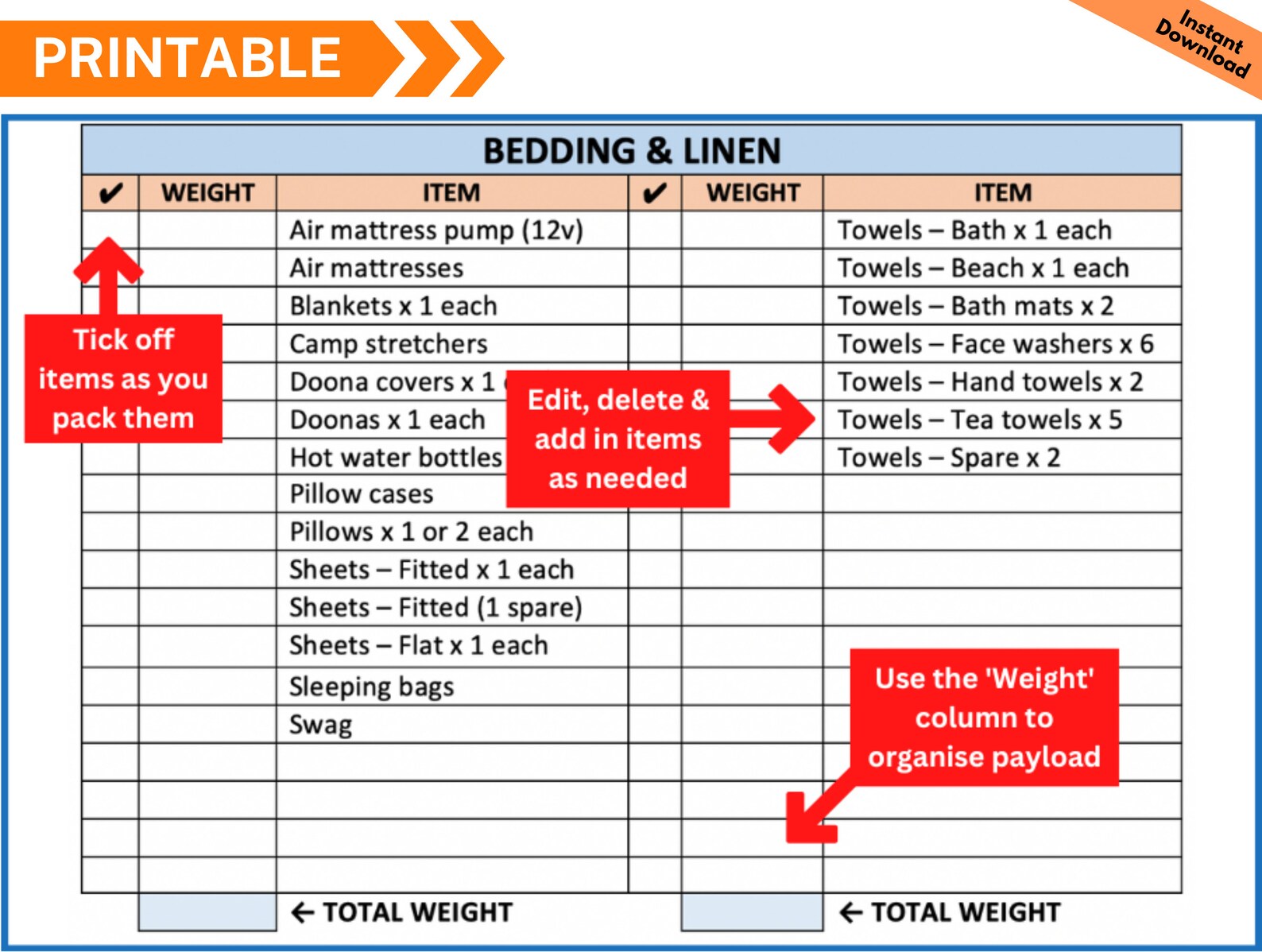 Caravan Packing List Printable Digital RV Checklist Motorhome Planner ...