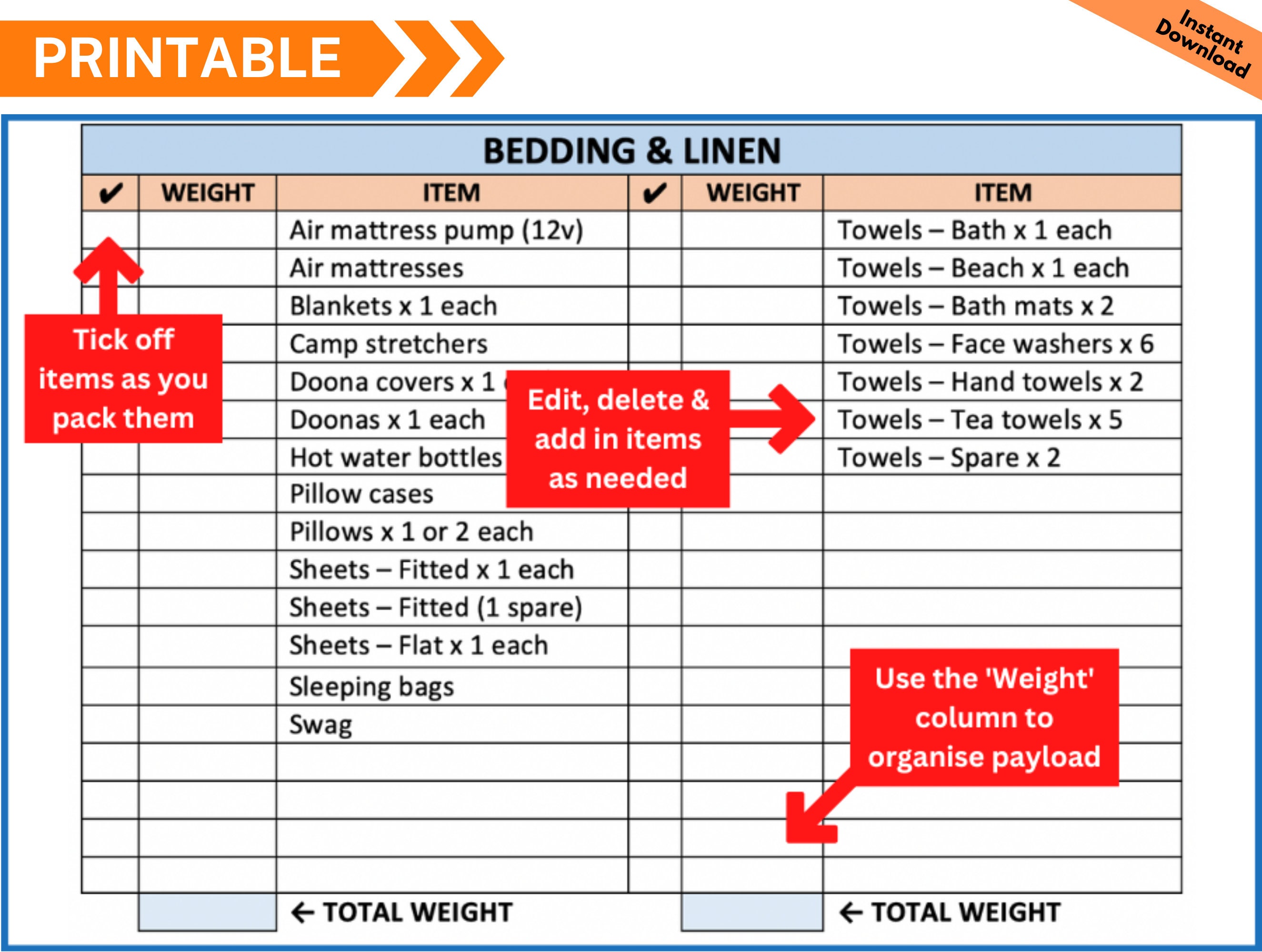 Caravan Packing List Printable Digital RV Checklist Motorhome Planner ...
