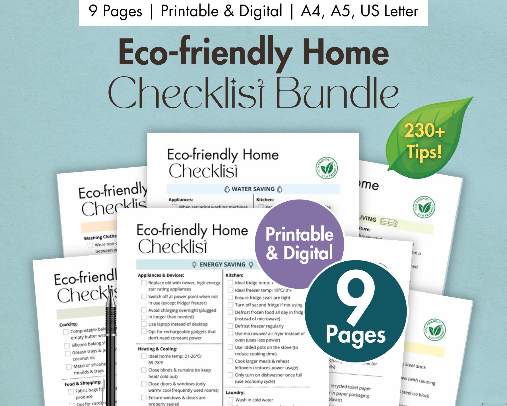 Eco-friendly Home Checklist BUNDLE Printable & Digital Sustainable ...