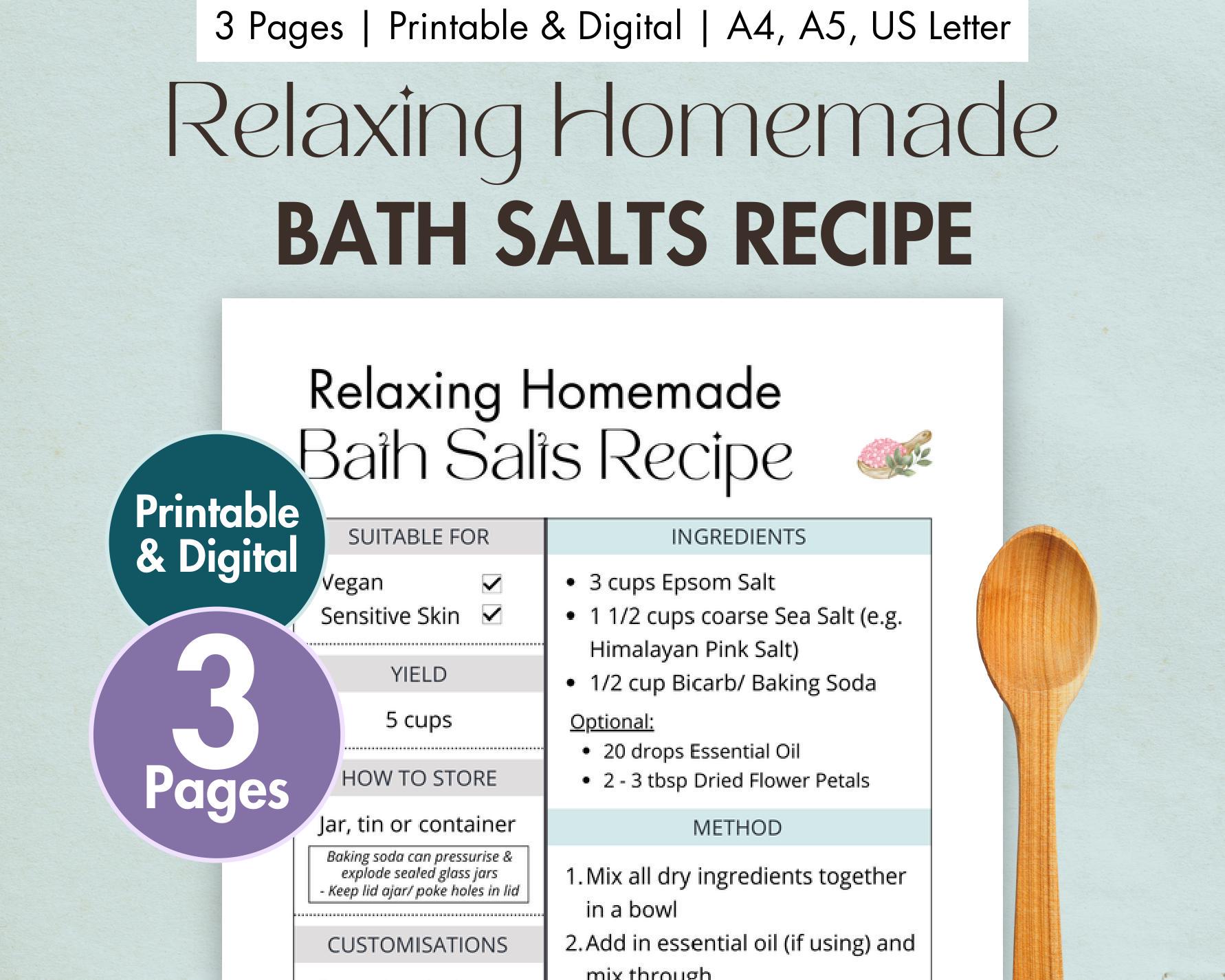 DIY Bath Salts Recipe Card Printable Digital Bath Salts Planner Homemade Bath Salts Ingredients ...
