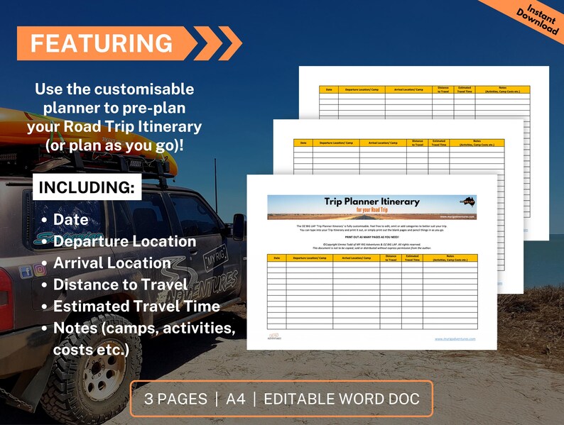 Travel Itinerary Planner Printable Road Trip Planning Travel Planner ...