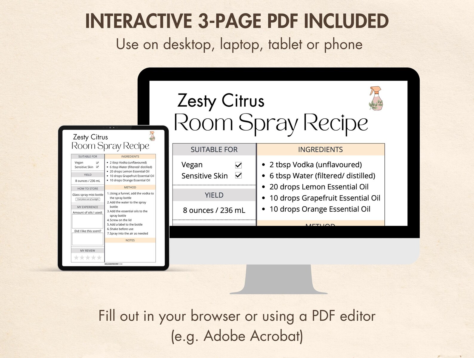 DIY Zesty Citrus Room Spray Recipe Printable Digital Air Freshener ...